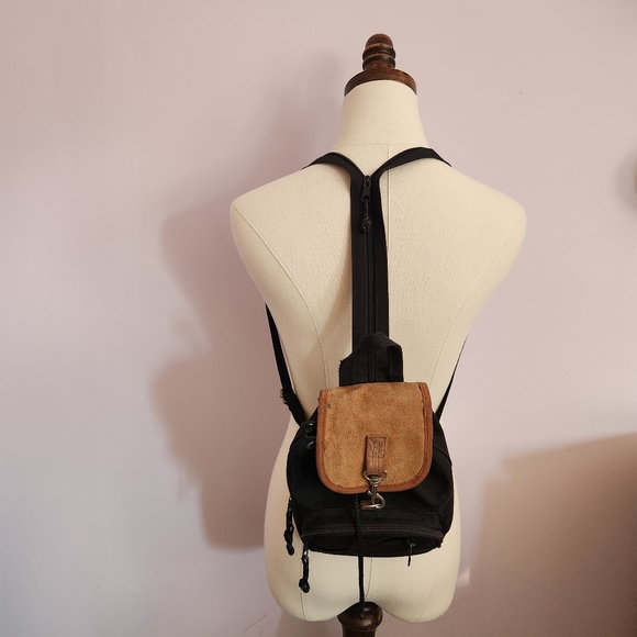 American Vintage | Bags | 9s Vintage Mini Backpack Purse Black With Tan ...
